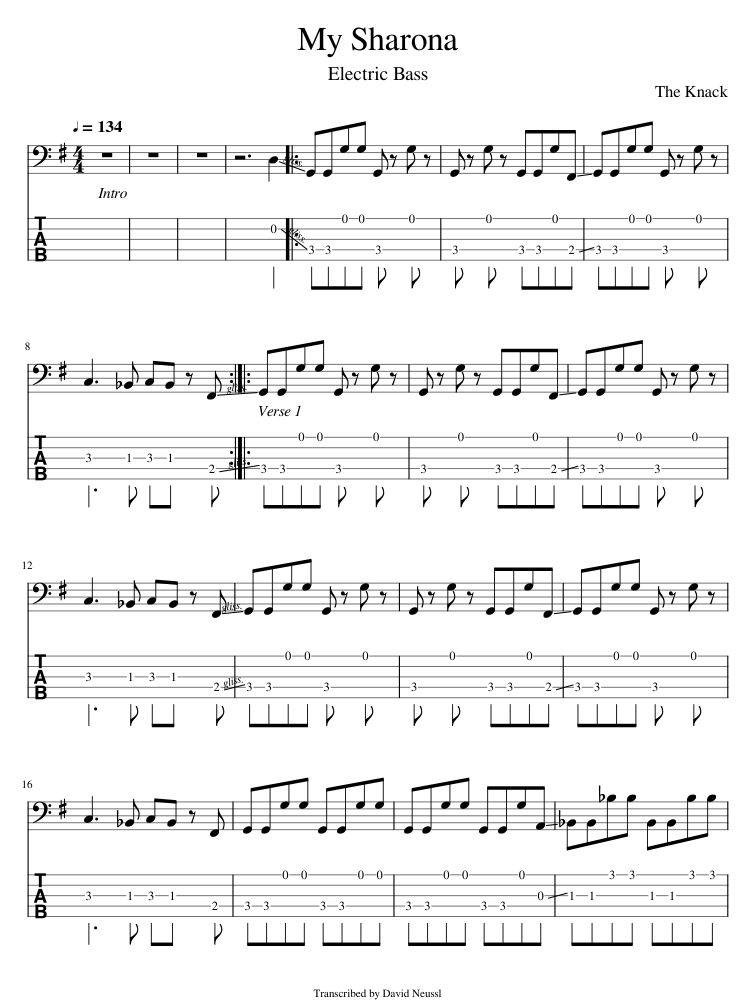 My Sharona-The Knack Sheet Music and Tab for Bass guitar (Solo ...