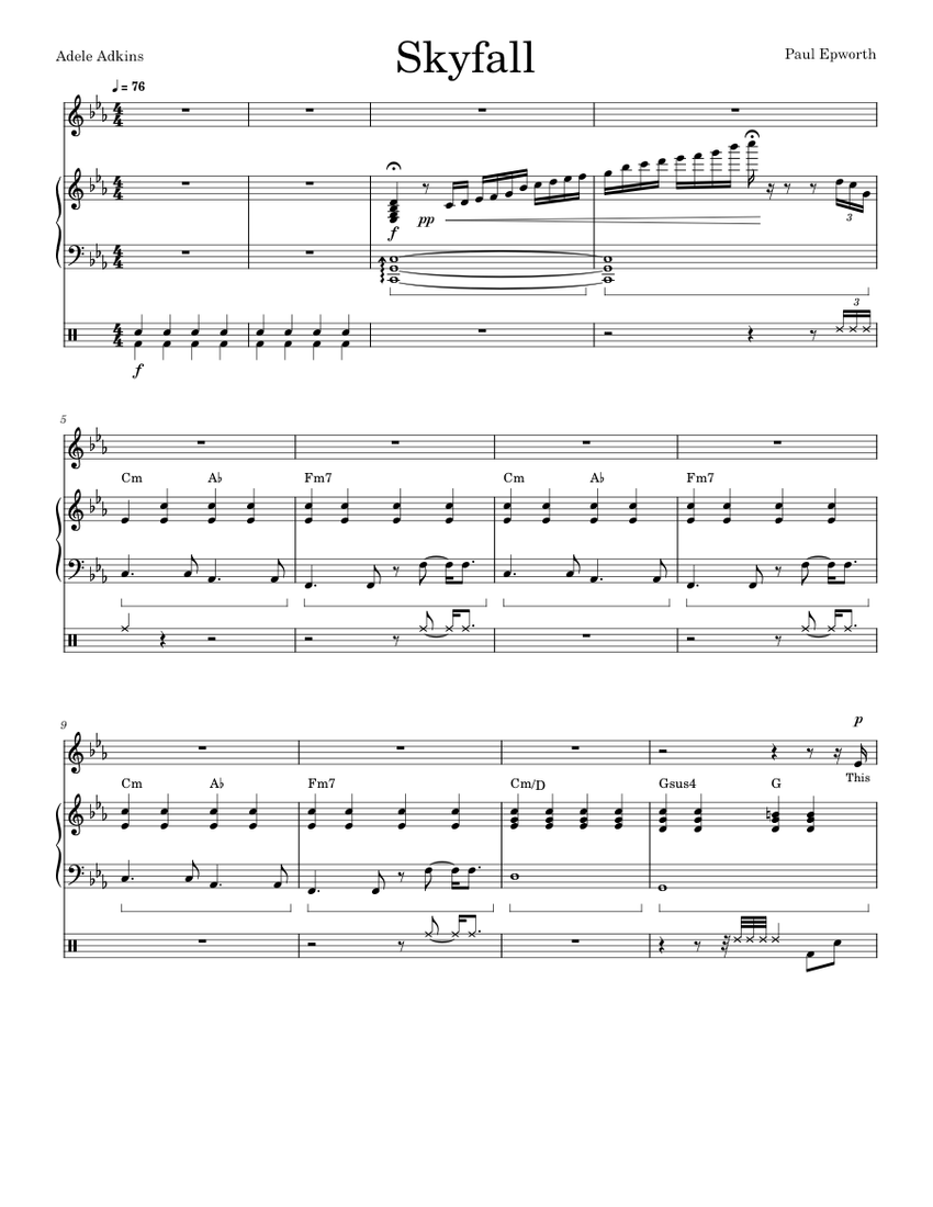 Skyfall (Band) - Adele Sheet Music with Chords for Piano, Cornet, Drum group (Mixed Trio ...