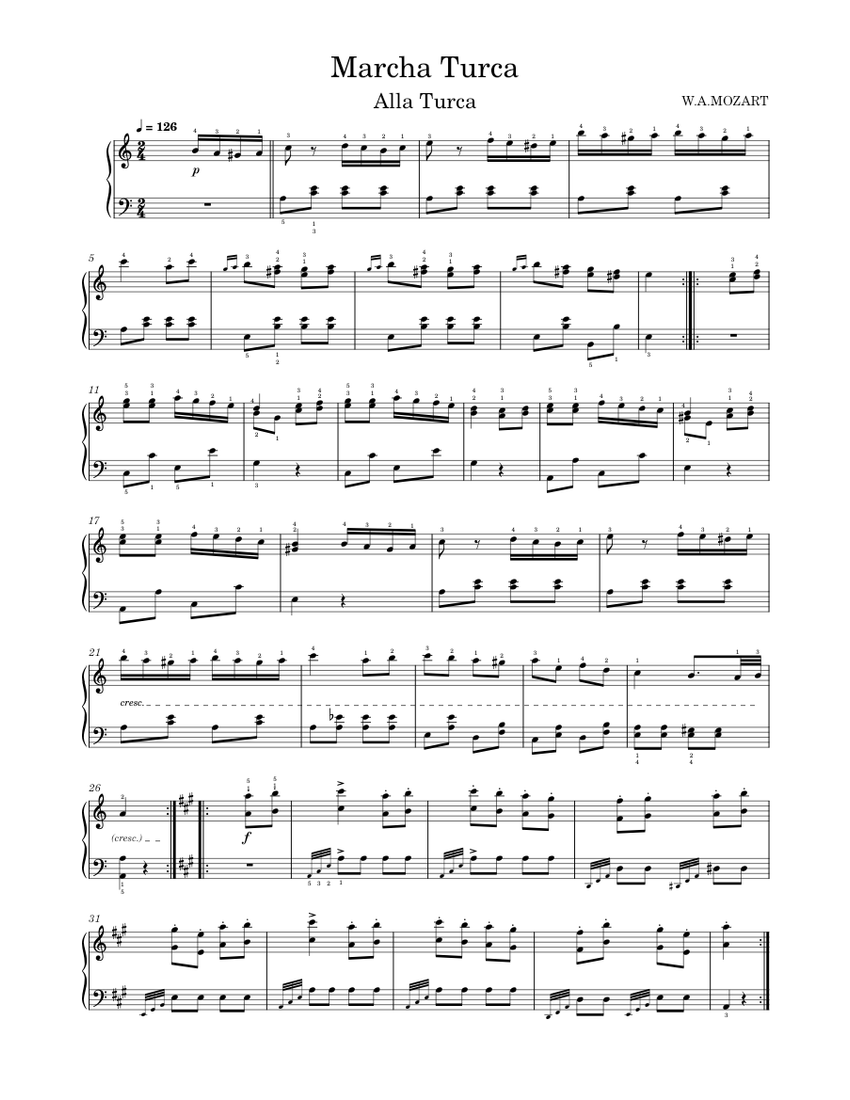 Marcha Turca - Mozart Sheet Music for Piano (Solo) | MuseScore.com