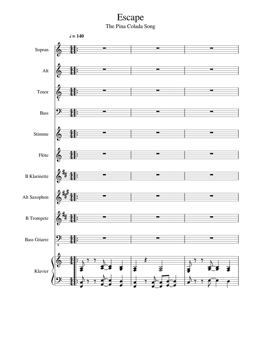 Escape mit Gesang Sheet music for Piano, Soprano, Alto, Tenor & more ...