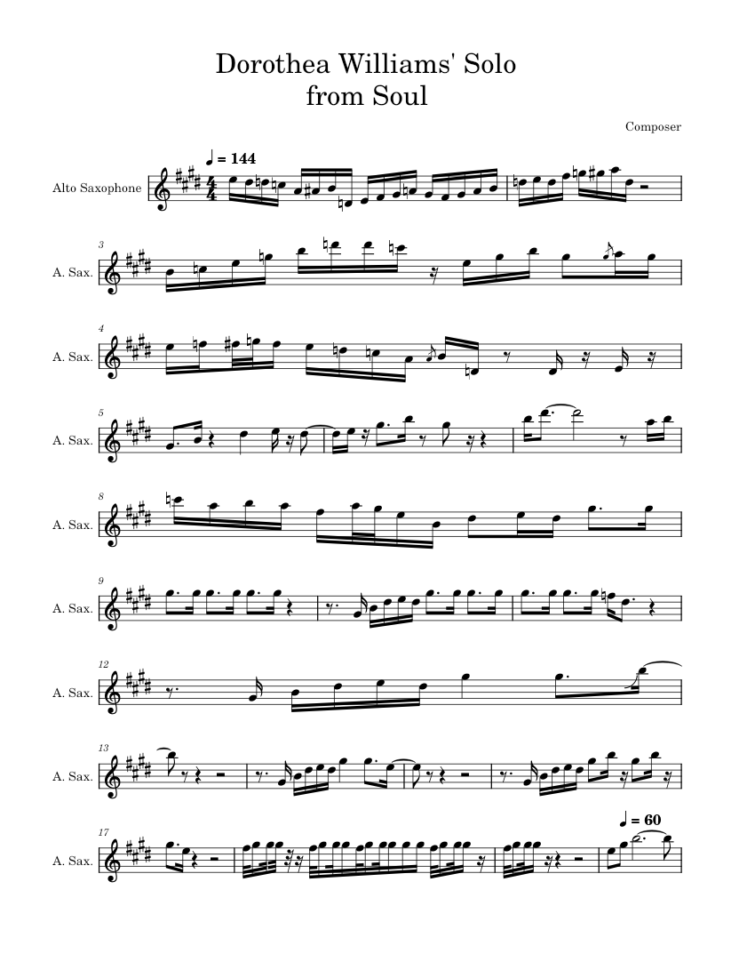 Soul Dorothea Williams' Solo from Sheet music for Saxophone alto (Jazz ...