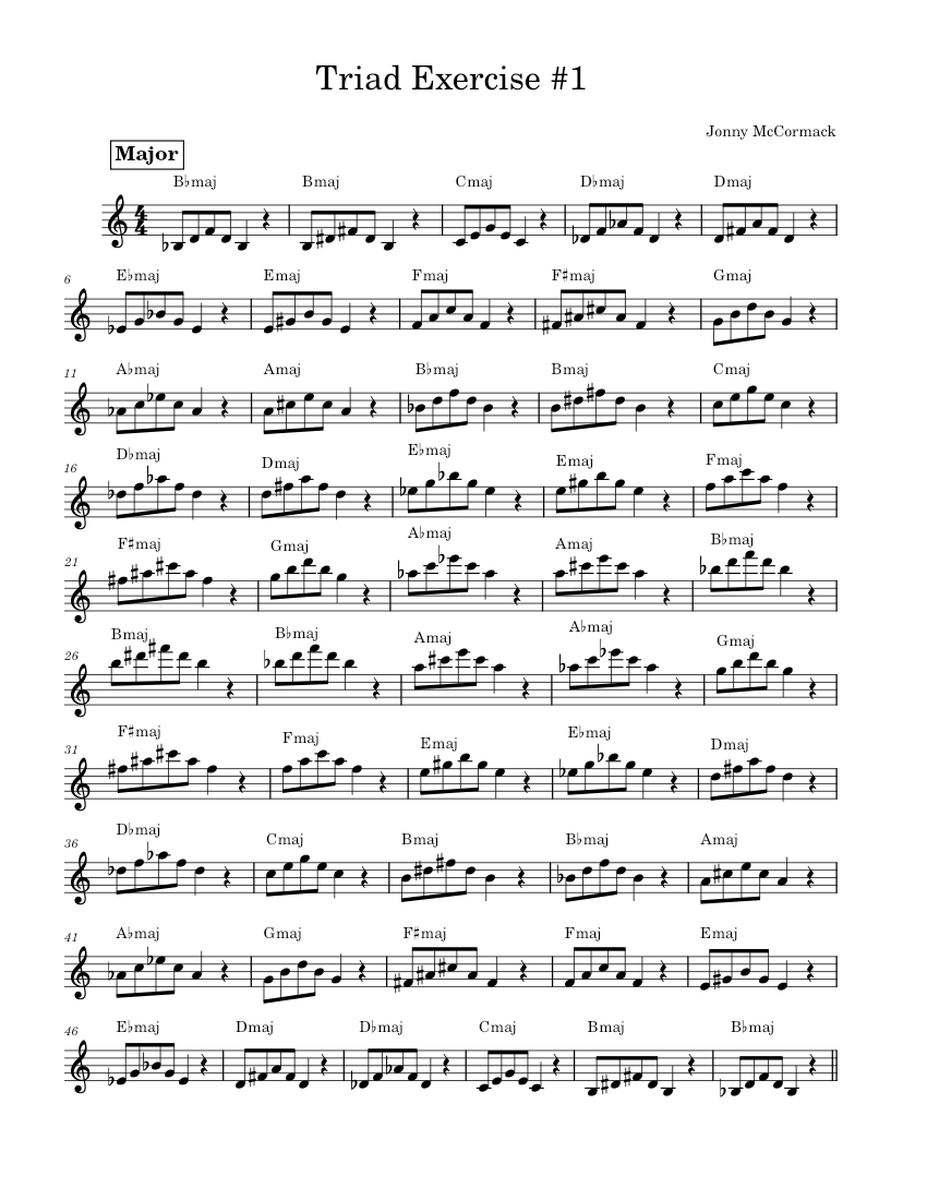 Triad Exercise #1 Sheet Music with Chords for Saxophone tenor (Solo ...