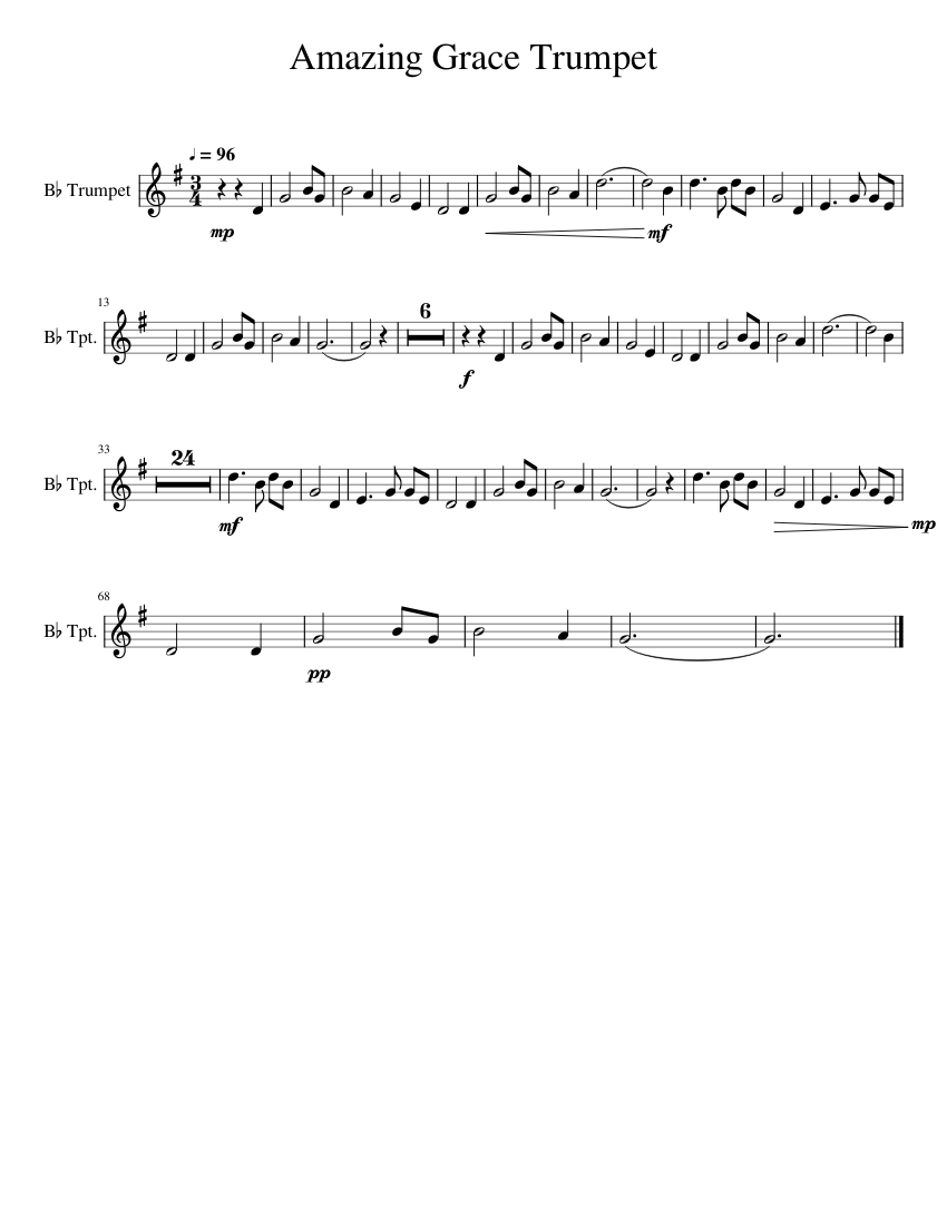 Amazing Grace Trumpet Sheet Music for Trumpet in b-flat (Solo ...