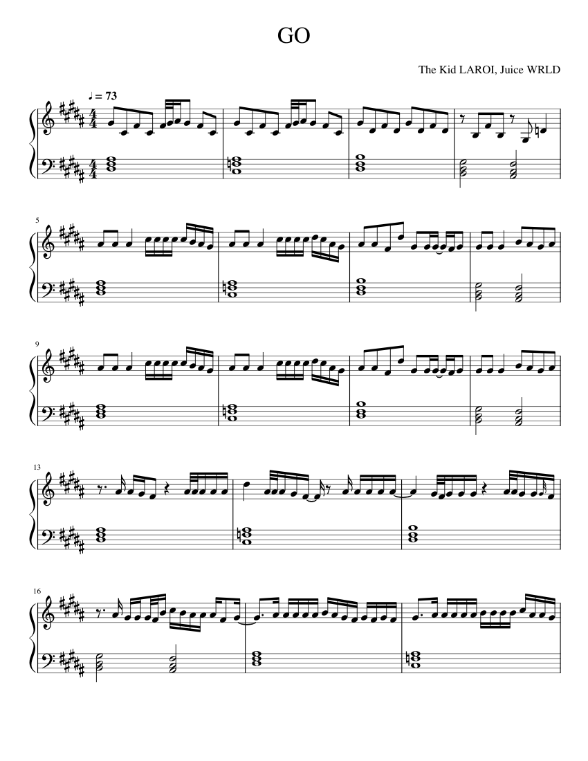 GO - The Kid LAROI, Juice WRLD Sheet Music for Piano (Solo) easy ...