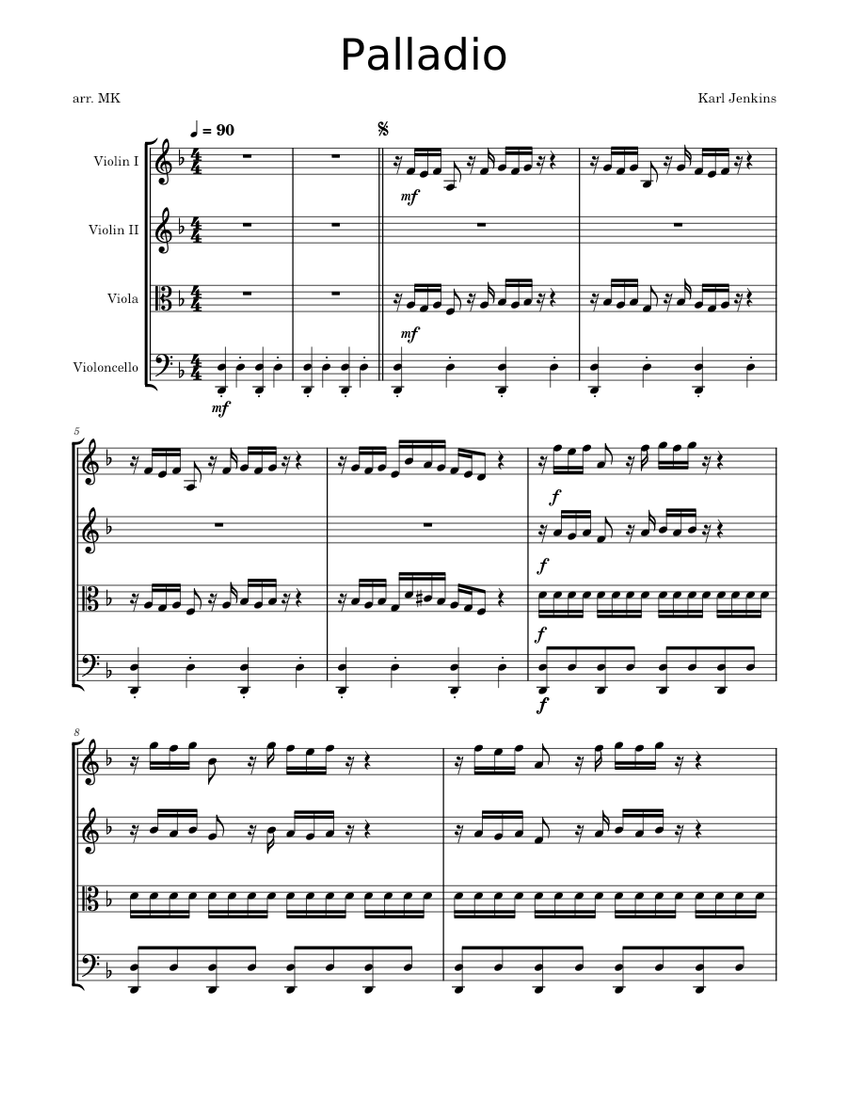 Palladio – Karl Jenkins (String Quartet) Sheet music for Violin, Viola, Cello (String Quartet ...