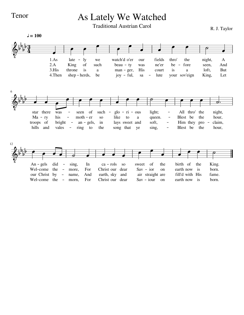 As Lately We Watched Tenor Sheet music for Tenor (Solo) | Musescore.com