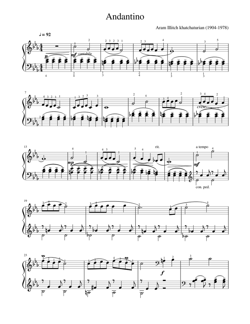 Andantino Sheet Music for Piano (Solo) easy | MuseScore.com