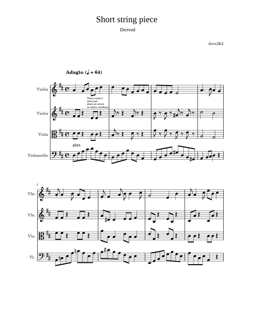 Short string piece Sheet music for Violin, Viola, Cello (String Quartet ...