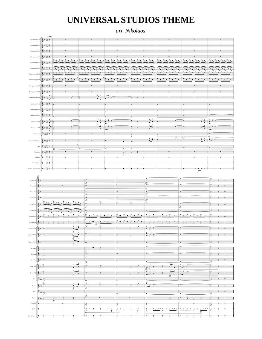 UNIVERSAL STUDIOS THEME Sheet Music for Trombone, Tuba, Clarinet in b-flat, Saxophone alto ...