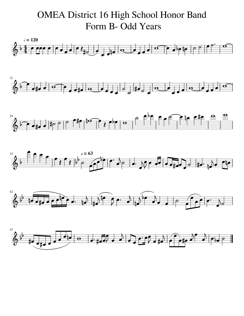 OMEA District 16 High School Honor Band Form B- Odd Years Sheet Music ...