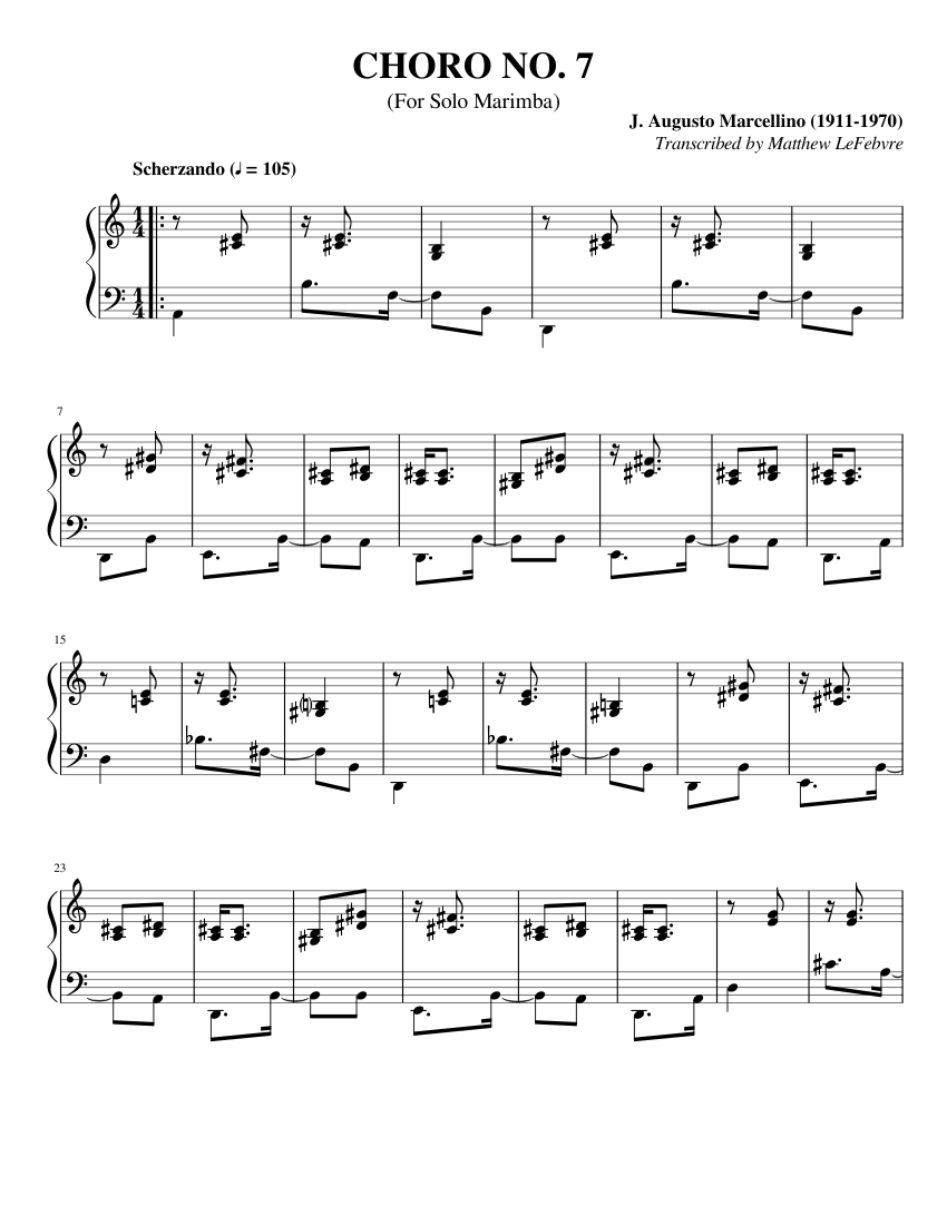Marcellino: Choro No. 7 (Caterete) | Transcribed for Solo Marimba by ...