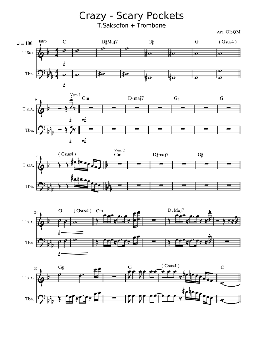 Crazy - Trombone og sax Sheet Music with Chords for Trombone, Saxophone ...