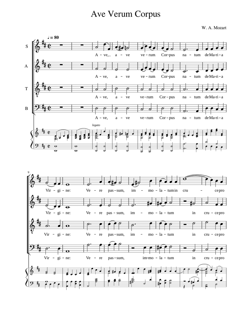 Ave verum corpus, K.618 - Wolfgang Amadeus Mozart Sheet Music for Piano ...