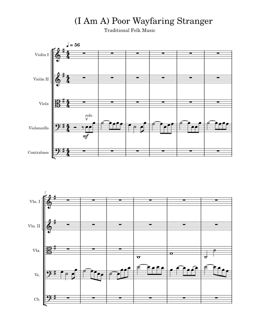 I Am A Poor Wayfaring Stranger Sheet Music For Contrabass Violin