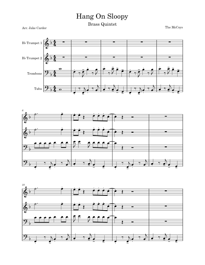 Hang on sloopy – The McCoys Brass Quartet Sheet music for Trombone, Tuba, Trumpet other (Brass ...