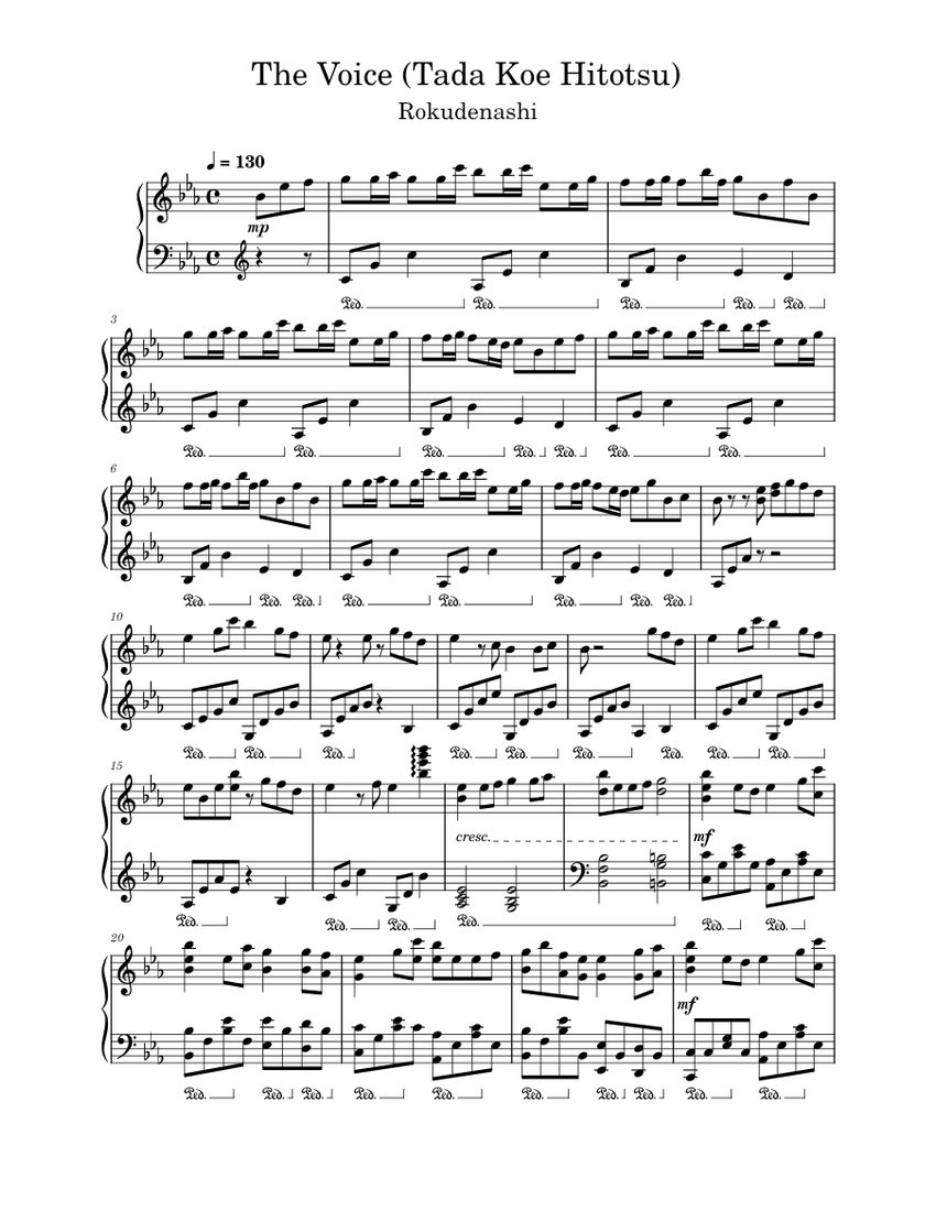 Tada Koe Hitotsu – Rokudenashi Sheet music for Piano (Solo) | Musescore.com