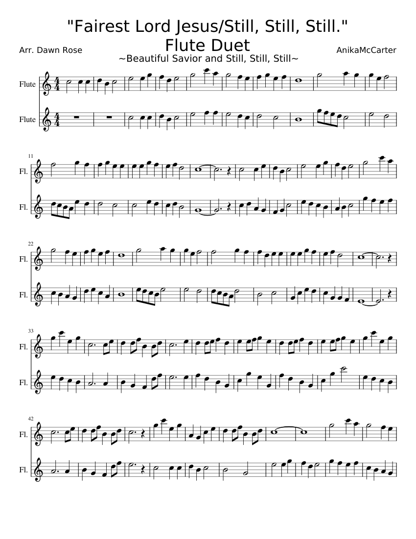"Fairest Lord Jesus Still, Still, Still." Flute Duet Sheet Music for ...