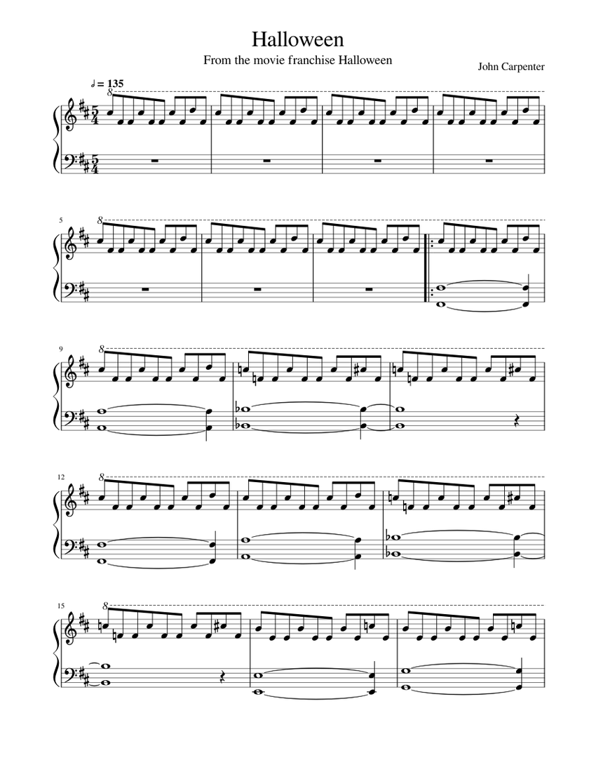 Halloween - Main Theme Sheet Music for Piano (Solo) easy | MuseScore.com