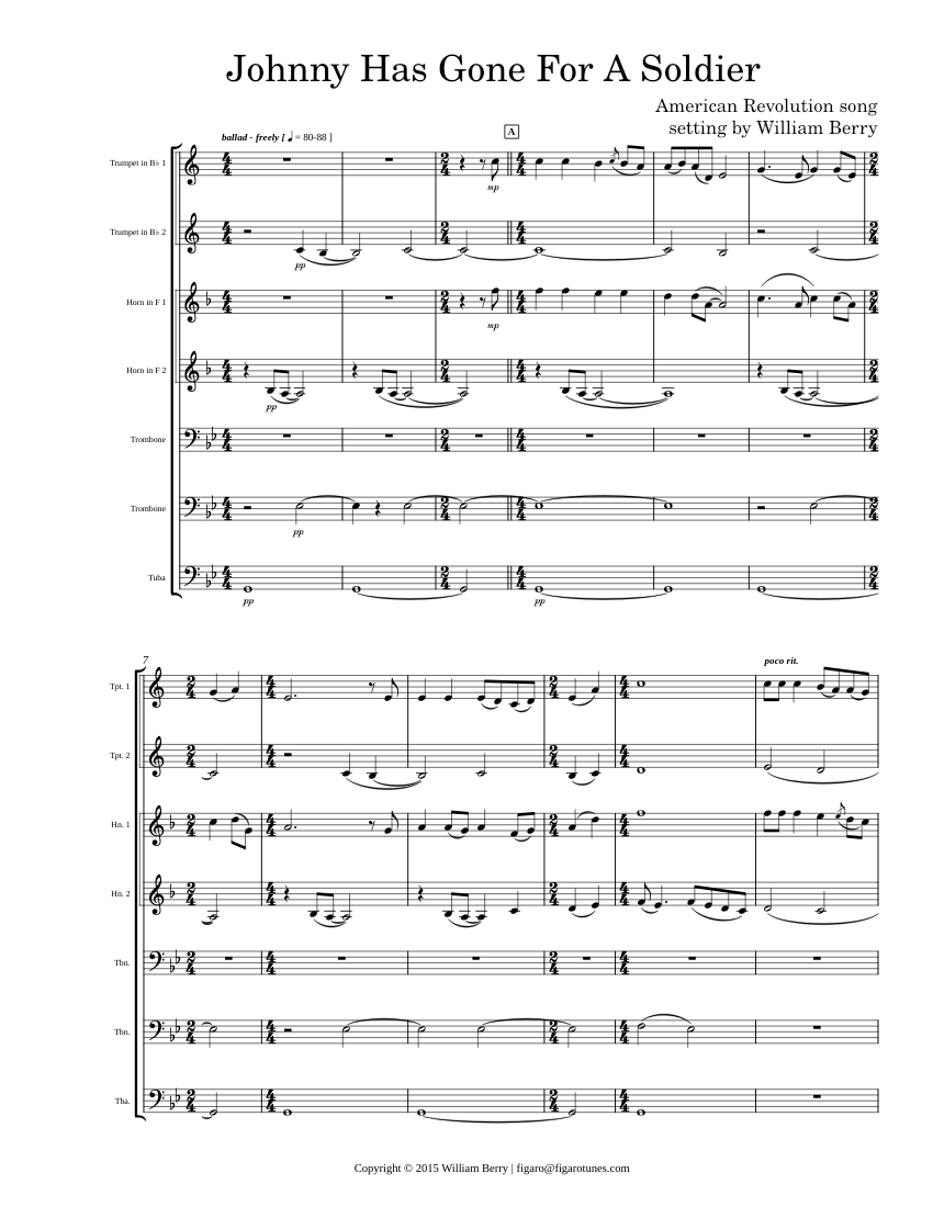 Johnny Has Gone For A Soldier - William Berry Sheet Music for Trombone ...