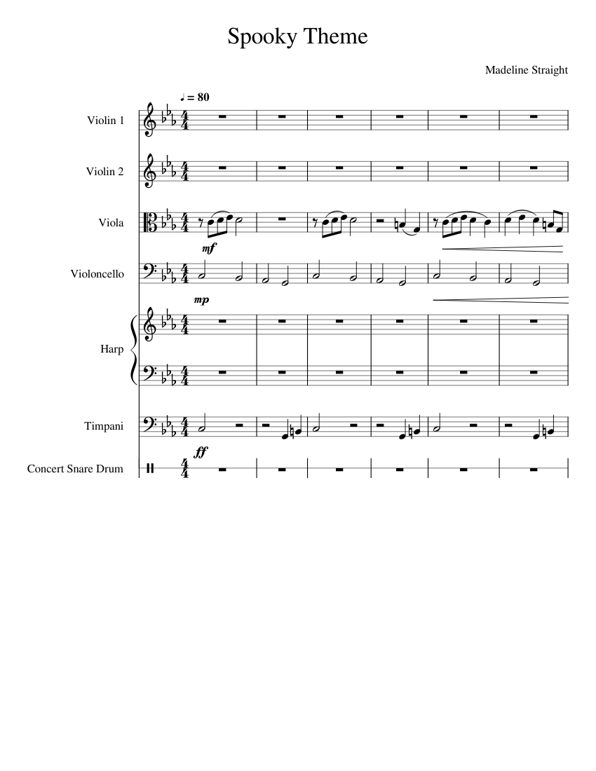 Spooky Theme Sheet music for Timpani, Snare drum, Violin, Viola & more ...