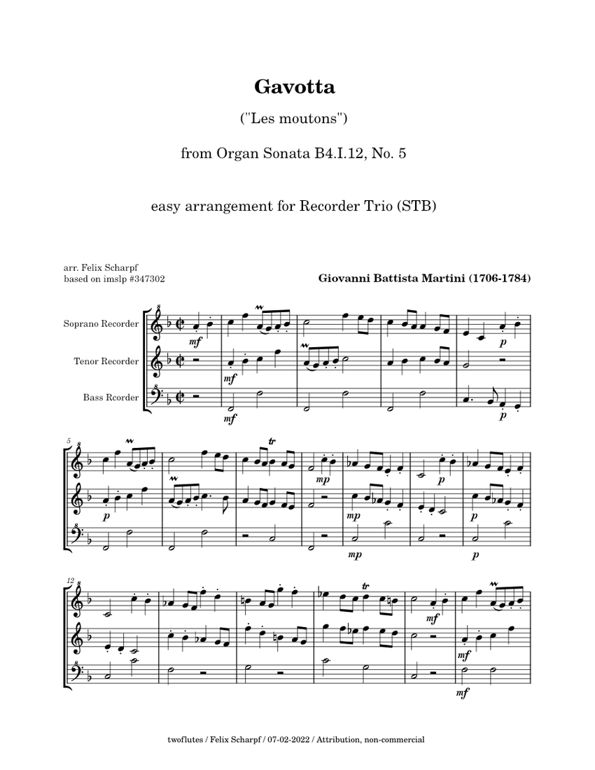Gavotta - Giovanni Battista Martini- easy arr. for Recorder Trio (STB ...