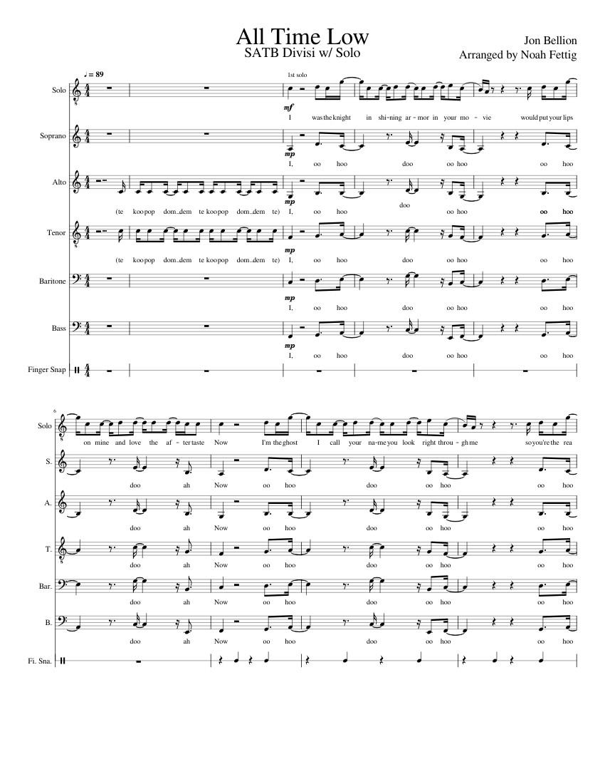 All Time Low Acapella (SATB Divisi) Sheet Music for Soprano, Alto ...