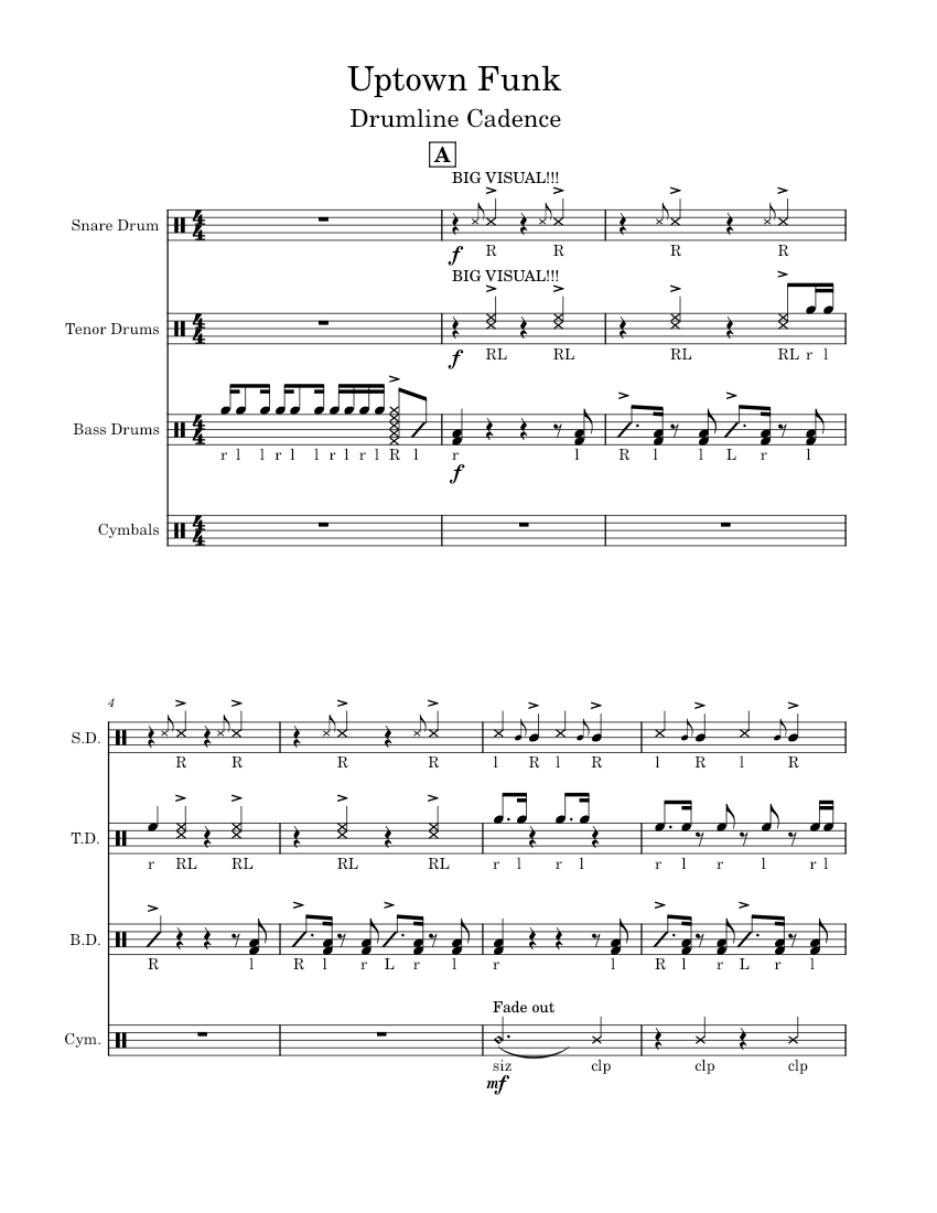 Uptown Funk Sheet music for Snare drum, Crash, Tenor drum, Bass drum ...