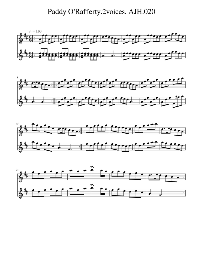 Paddy O'Rafferty.2voices. AJH.020 Sheet music for Piano (Piano Duo ...