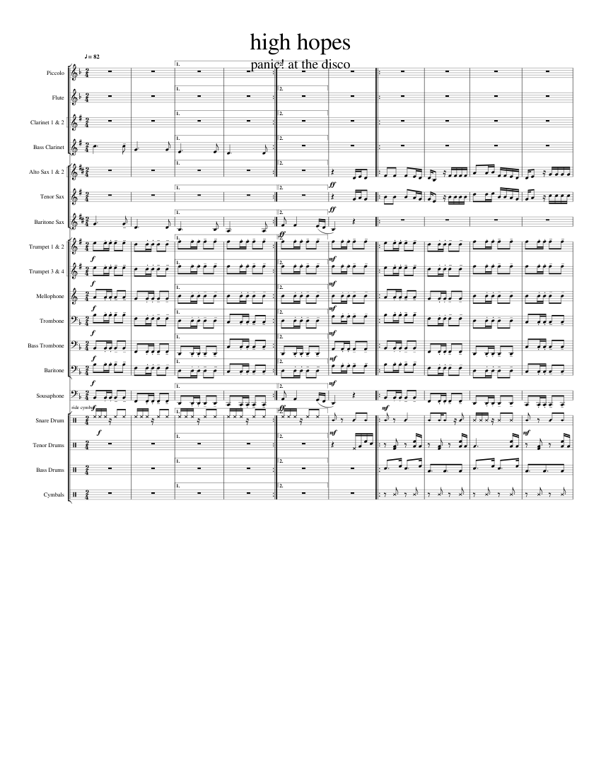 high hopes Sheet music for Trombone, Tuba, Trombone bass, Flute piccolo ...