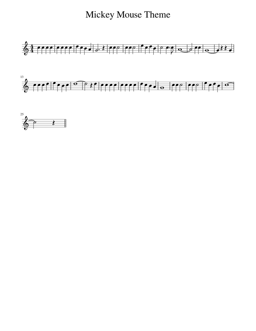 Mickey Mouse Theme Sheet Music for Piano (Solo) Easy | MuseScore.com