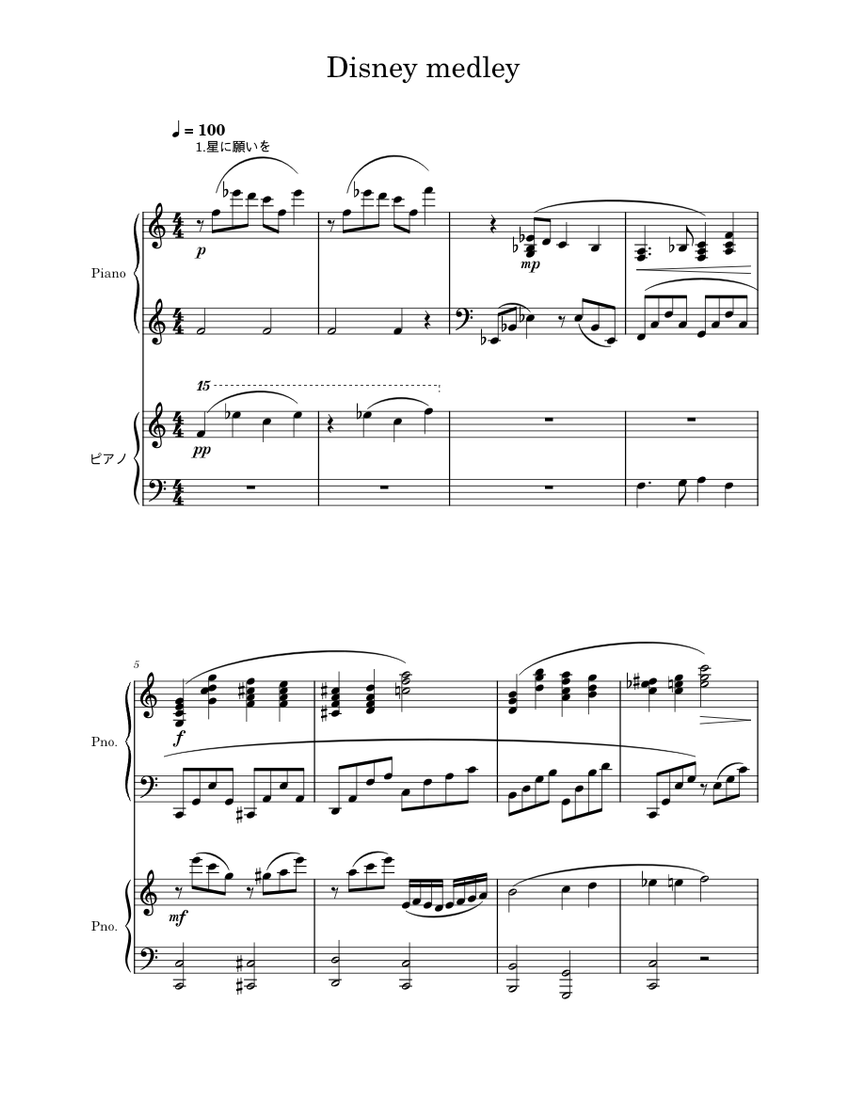 Disney Medley – Misc Soundtrack Disney medley Sheet music for Piano ...