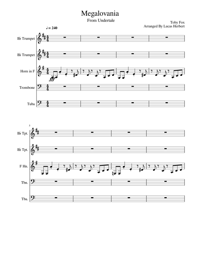 Megalovania For Brass Quintet Sheet music for Trombone, Tuba, Trumpet in b-flat, French horn ...