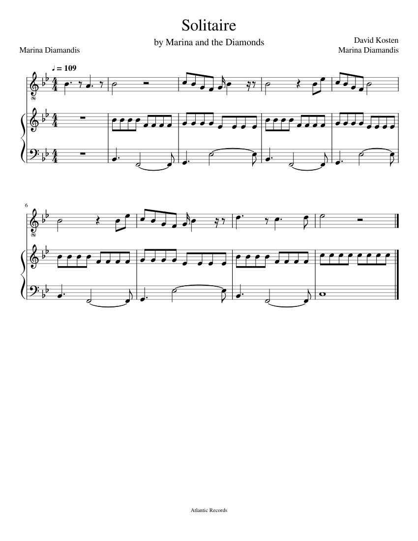 Solitaire Sheet Music for Piano, Vocals (Solo) | MuseScore.com