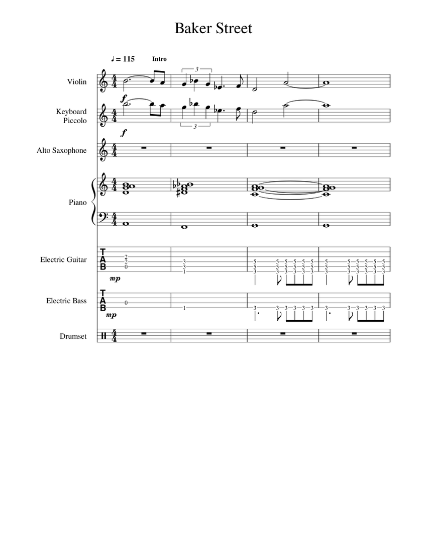 Baker Street Band version Sheet Music and Tab for Piano, Saxophone alto ...