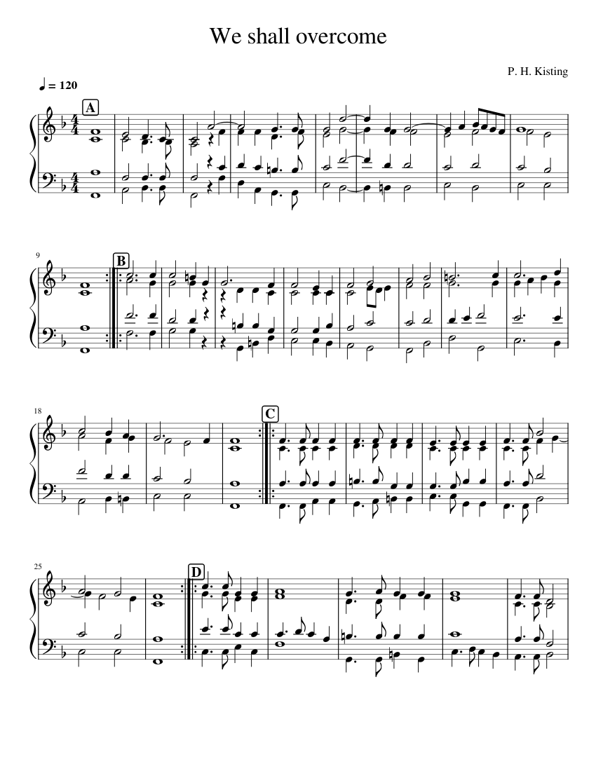 We shall overcome by P. H. Kisting Sheet Music for Piano (Solo) Easy ...