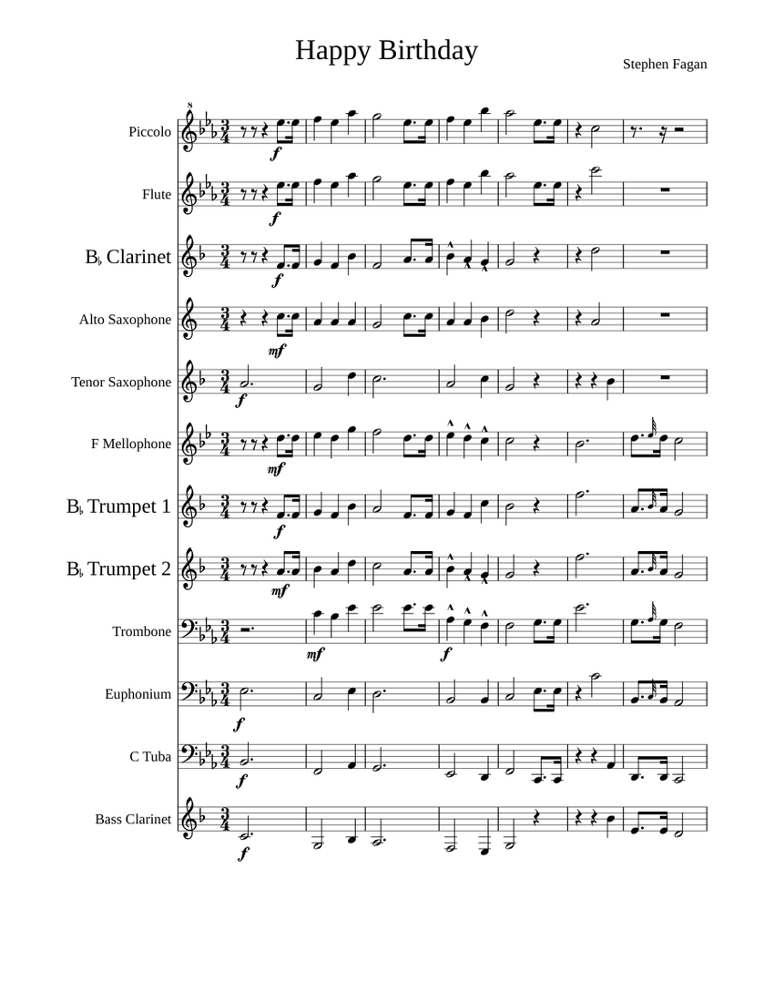 Happy Birthday Marching Band Arrangement 1 Sheet Music for Trombone ...