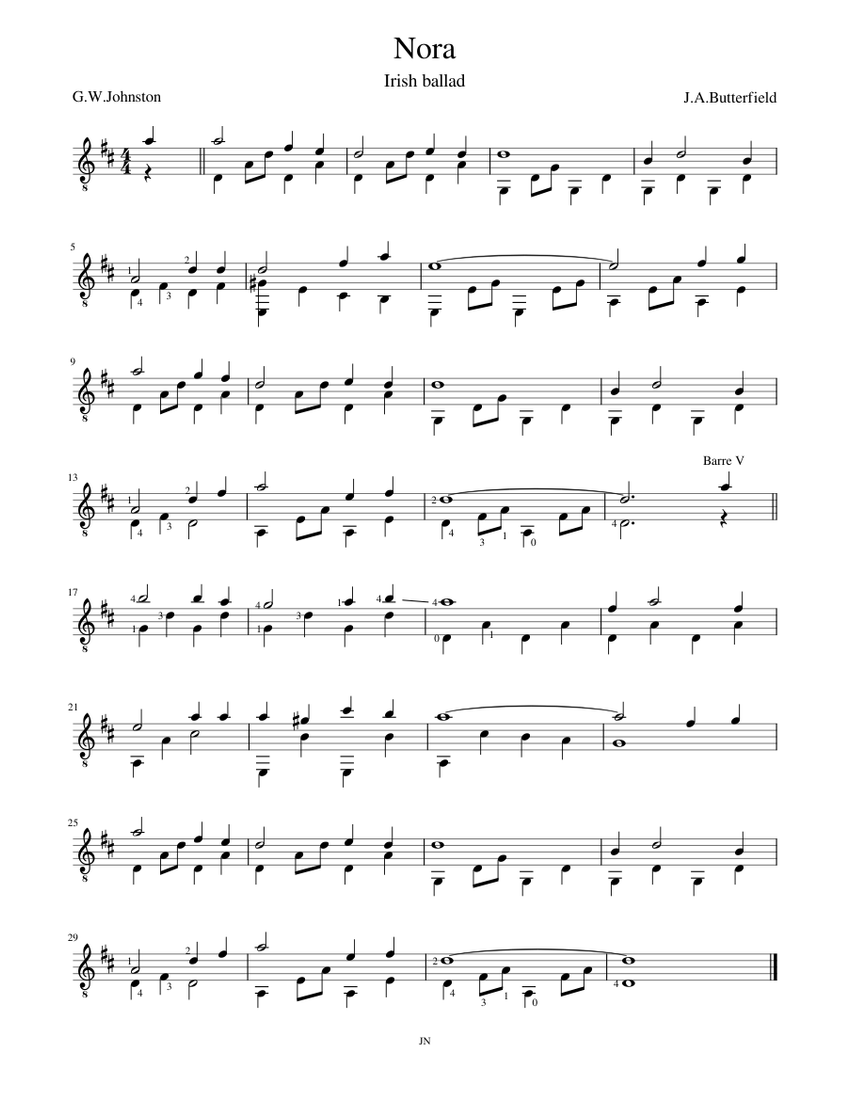Nora - J.A. Butterfield Sheet Music for Guitar (Solo) | MuseScore.com