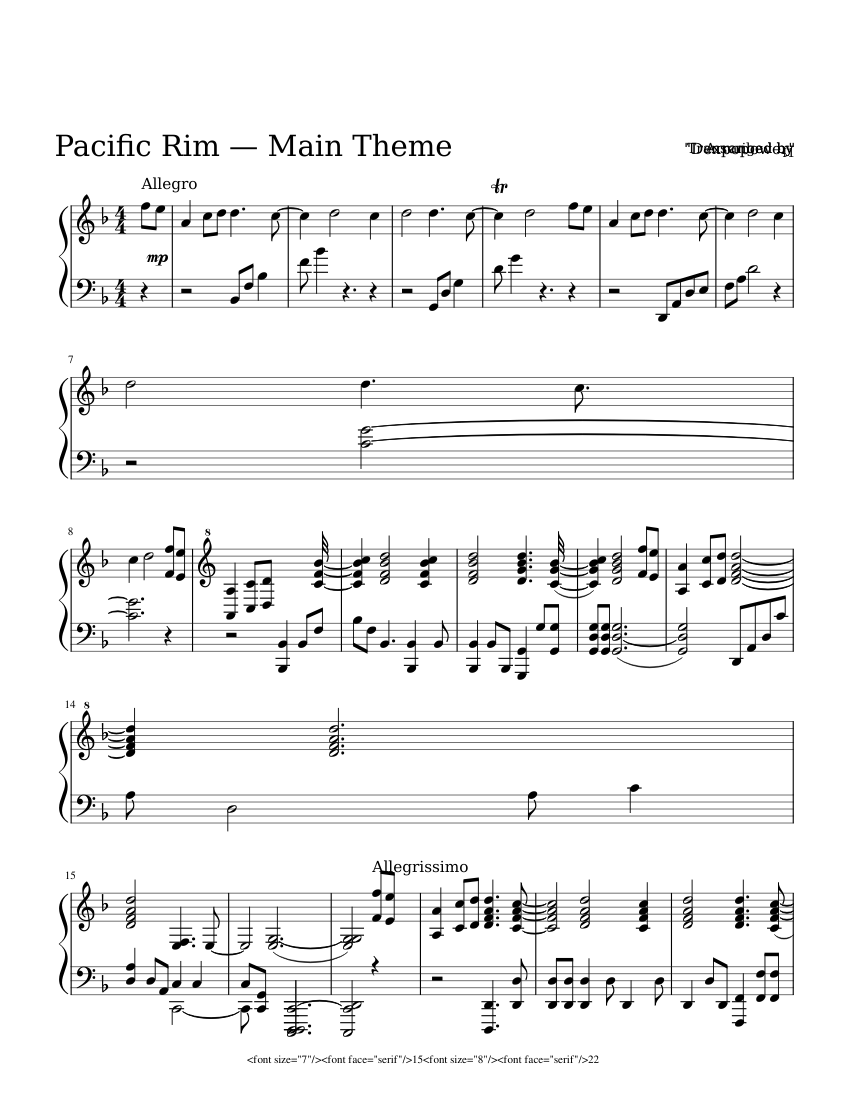 Pacific Rim Main Theme Sheet Music for Piano (Solo) | MuseScore.com