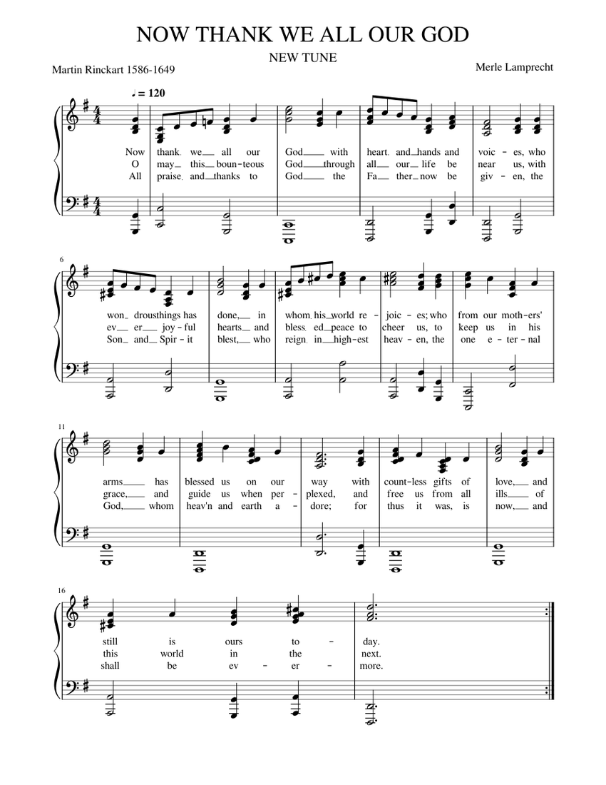NOW THANK WE ALL OUR GOD Sheet music for Piano (Solo) Easy | Musescore.com