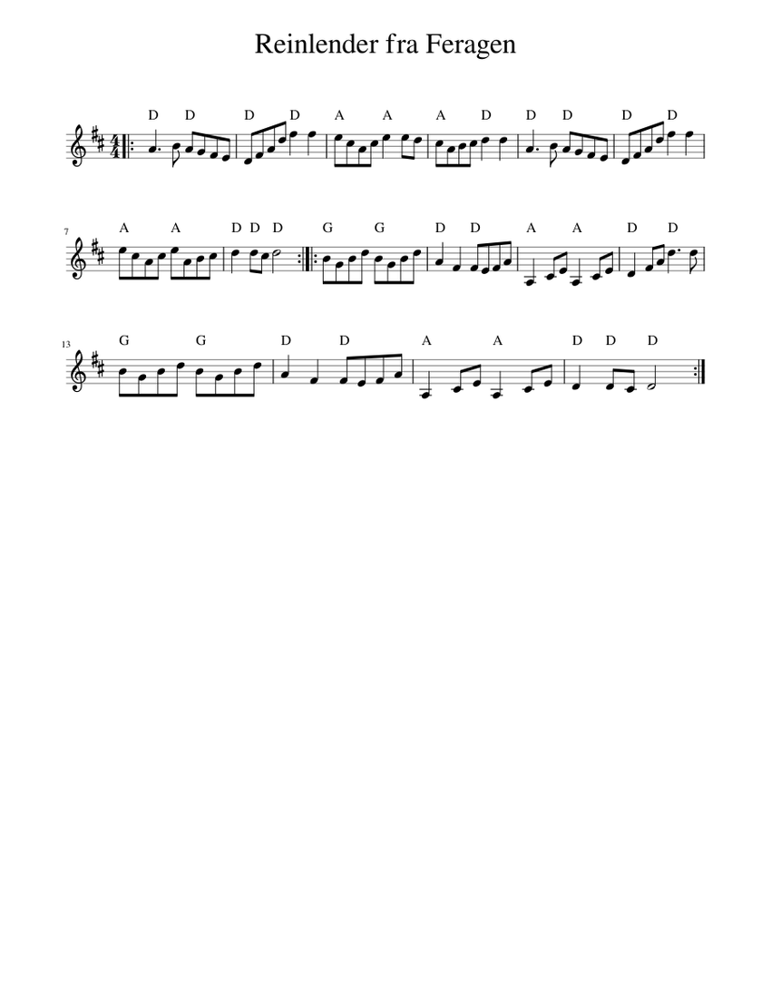 Reinlender fra Feragen Sheet Music with Chords for Piano (Solo) easy ...