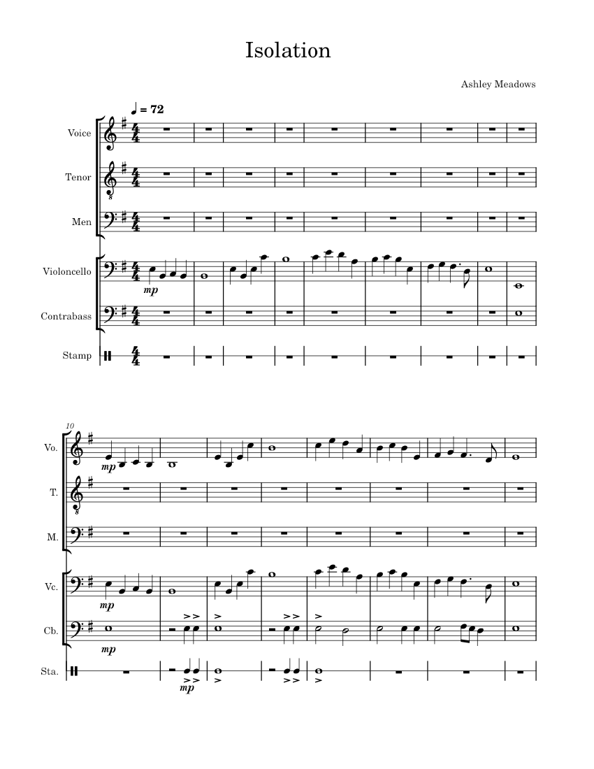 Isolation Sheet music for Tenor, Vocals, Male, Contrabass & more ...