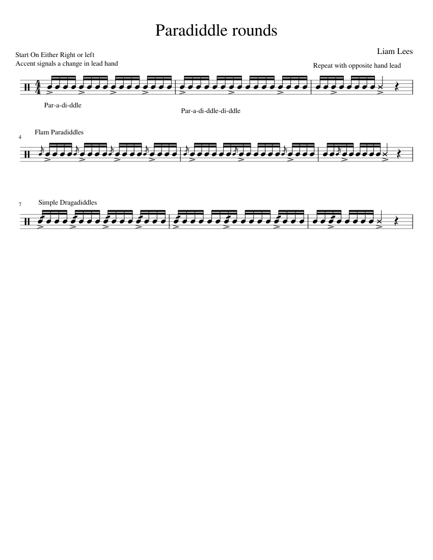 Paradiddle rounds Sheet music for Snare drum (Solo) | Musescore.com