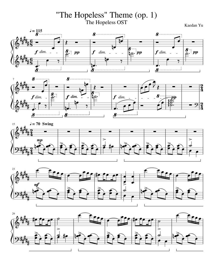 "The Hopeless" Theme (op. 1) The Hopeless OST Sheet music for Piano ...