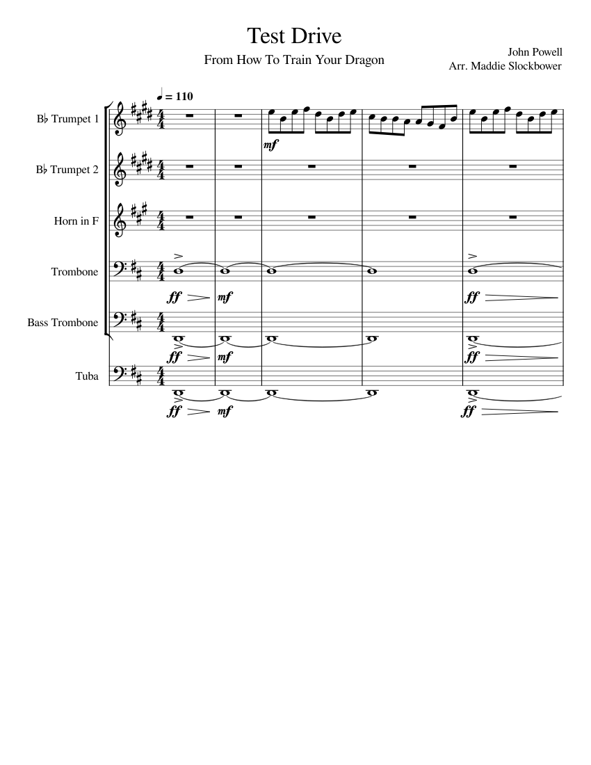 Test Drive - How To Train Your Dragon Sheet music for Trombone, Tuba ...