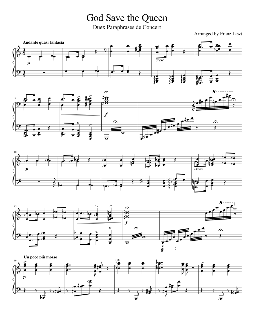 Liszt God Save the Queen Paraphrases Sheet Music for Piano (Solo ...