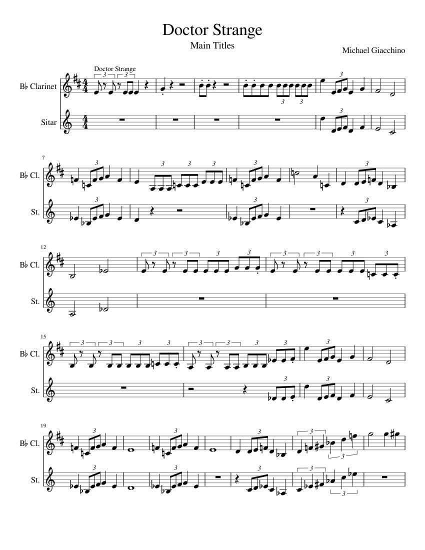 Doctor Strange Theme Arr. by Caio Moraes Sheet music for Clarinet in b ...