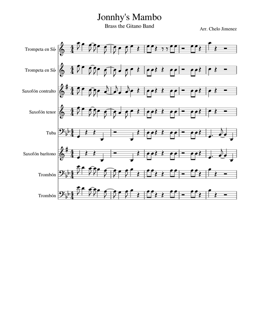 Jonnhy's Mambo Sheet Music for Trombone, Tuba, Saxophone alto ...