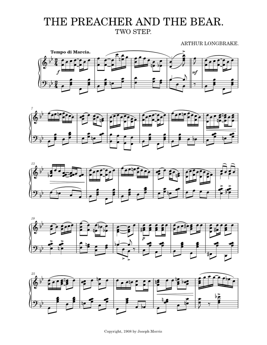 The Preacher and the Bear (1908) Sheet Music for Piano (Solo ...