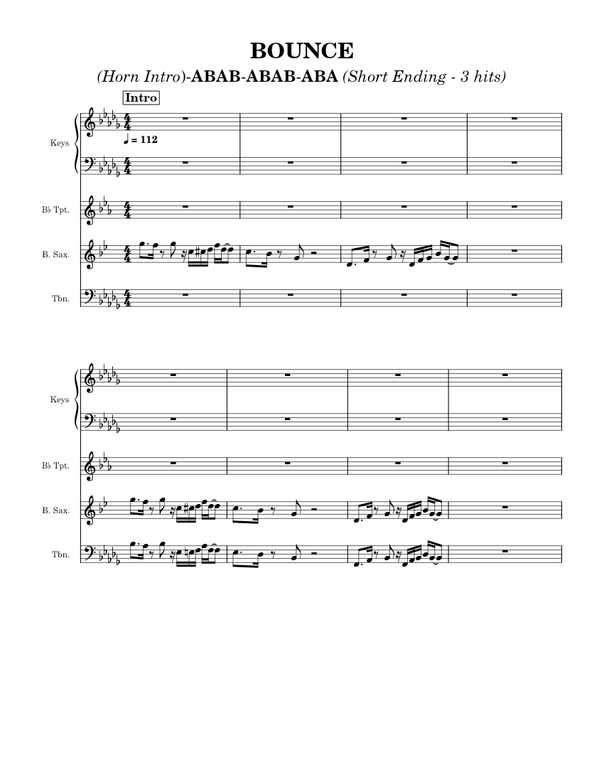 Bounce Chart Sheet music for Piano, Trombone, Saxophone baritone, Trumpet in b-flat (Mixed ...