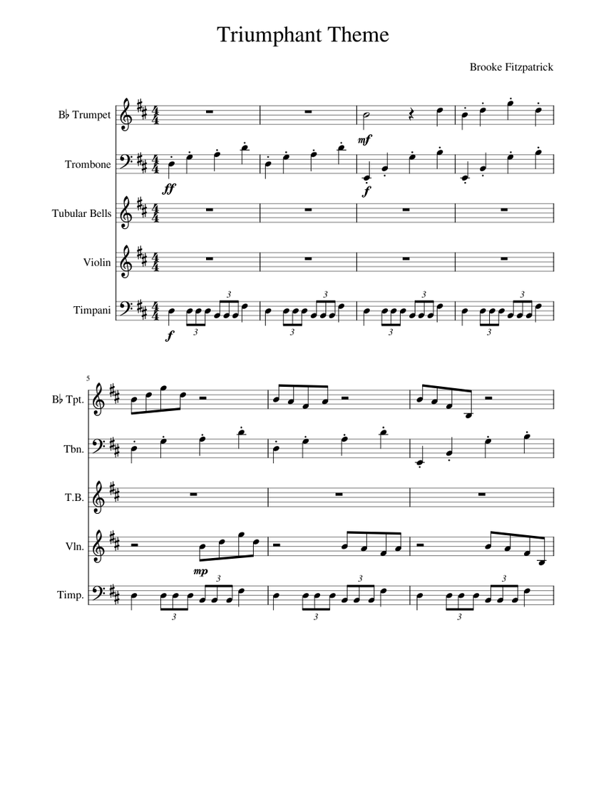 Triumphant Theme Sheet Music for Trombone, Trumpet in b-flat, Timpani ...